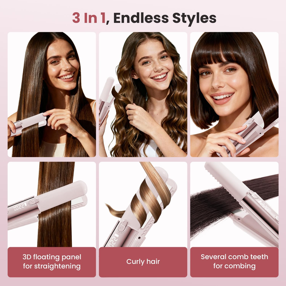 Cordless 2 in 1 Hair Straightener Portable On-The-Go Curling Iron ...