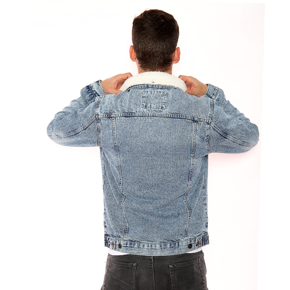 Mens Denim Jacket with Detachable Sherpa Collar Trucker Fur Classic ...