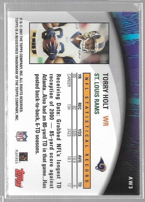 2001 Topps Own the Game All the Way Tory Holt HOF WR #AW3 St. Louis ...