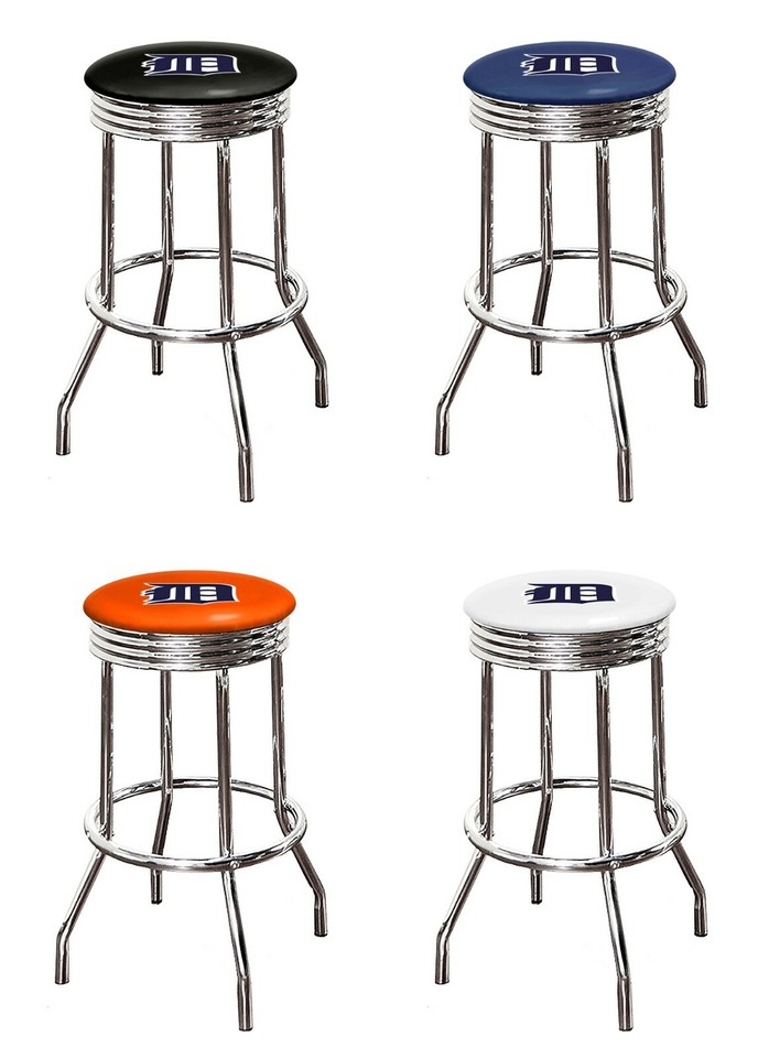 Bar Stool MLB 29" Tall Chrome Retro Backless Swivel Seat Colored Vinyl ...
