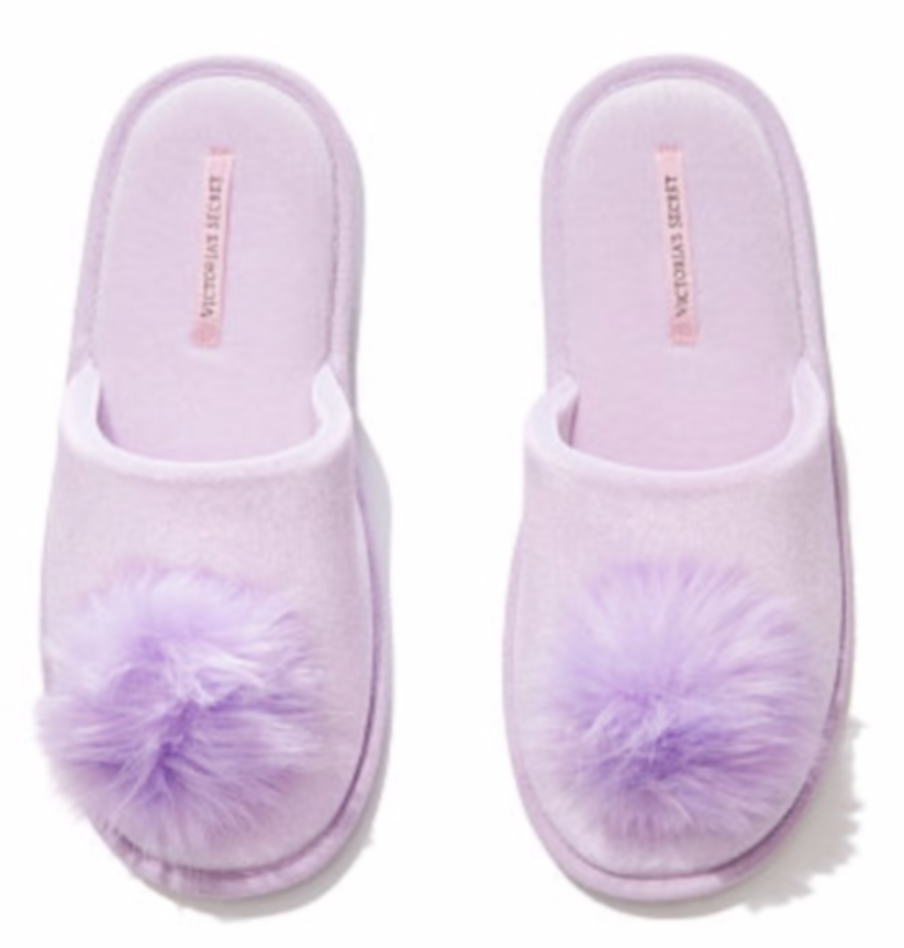 VICTORIA'S SECRET WOMEN POM POM LAVENDER LIGHT PURPLE SLIP ON SLIPPERS ...