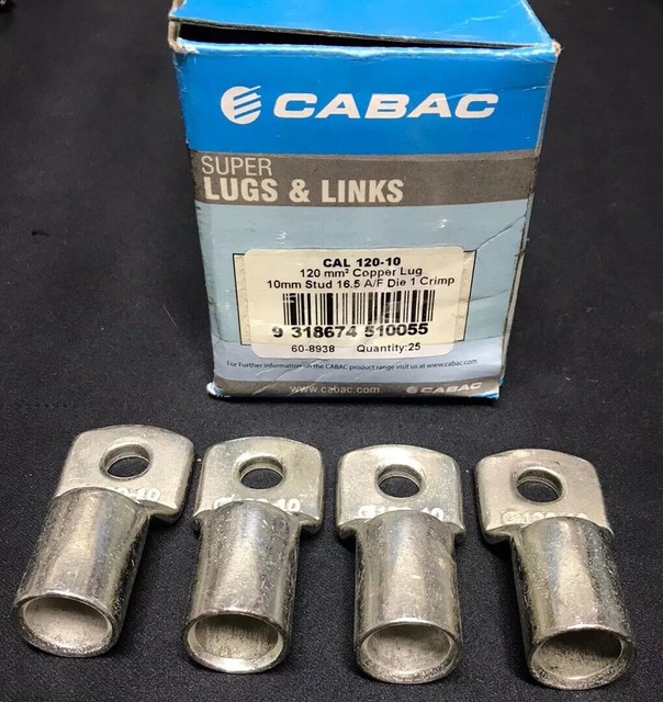 4 X CABAC Copper Crimp Lug Cal120-10 120mm Cable 10mm Stud CAL12010 for ...
