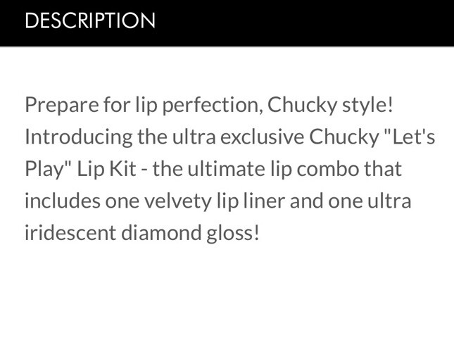 Glamlite x Chucky Child's Play Lip Kit IT'S SHOWTIME LE New in Box | eBay