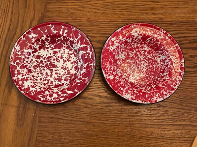 Red and White Splatterware 8 inch Graniteware Bowls w/Black rims | eBay