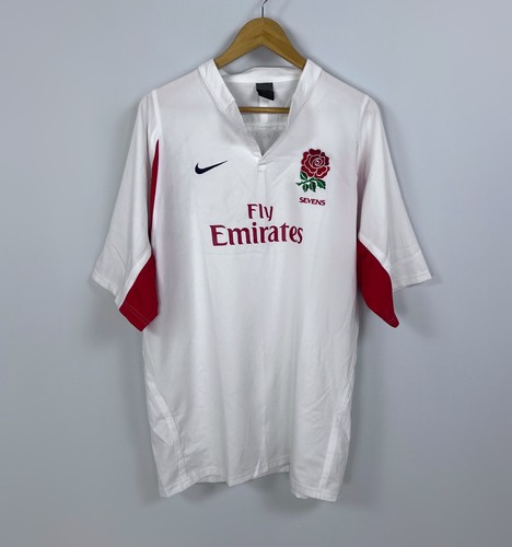 Rare Vintage NIKE ENGLAND SEVENS FLY EMIRATES Rugby Shirt White Size XL ...