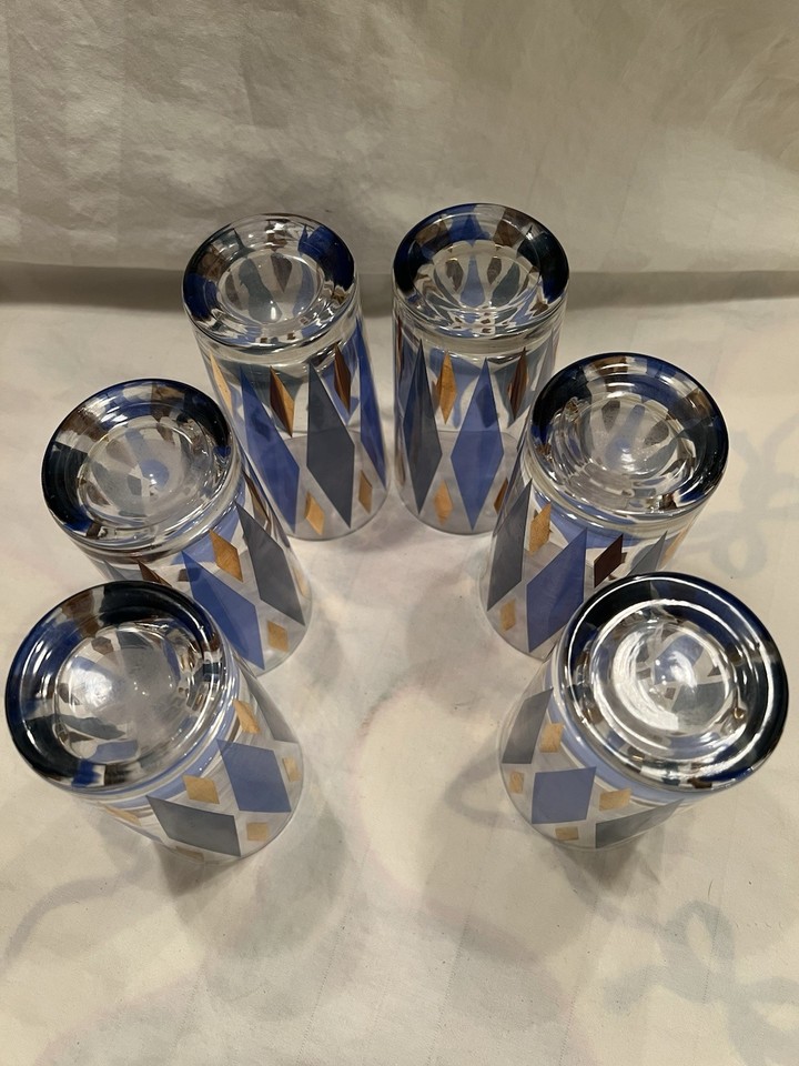 VTG CULVER or LIBBEY MCM 22k Gold Atomic Diamond Highball Glasses - Set of 6 | eBay
