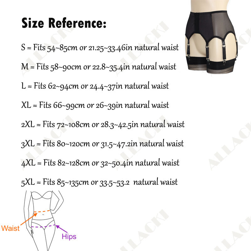 Allacki Front Closure Garter Belt Sheer Mesh Girdle with 6 Straps Plus ...