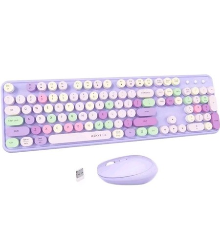 Ubotie Wireless Keyboard And Mouse - Vintage Style Rounded Keys (Purple ...