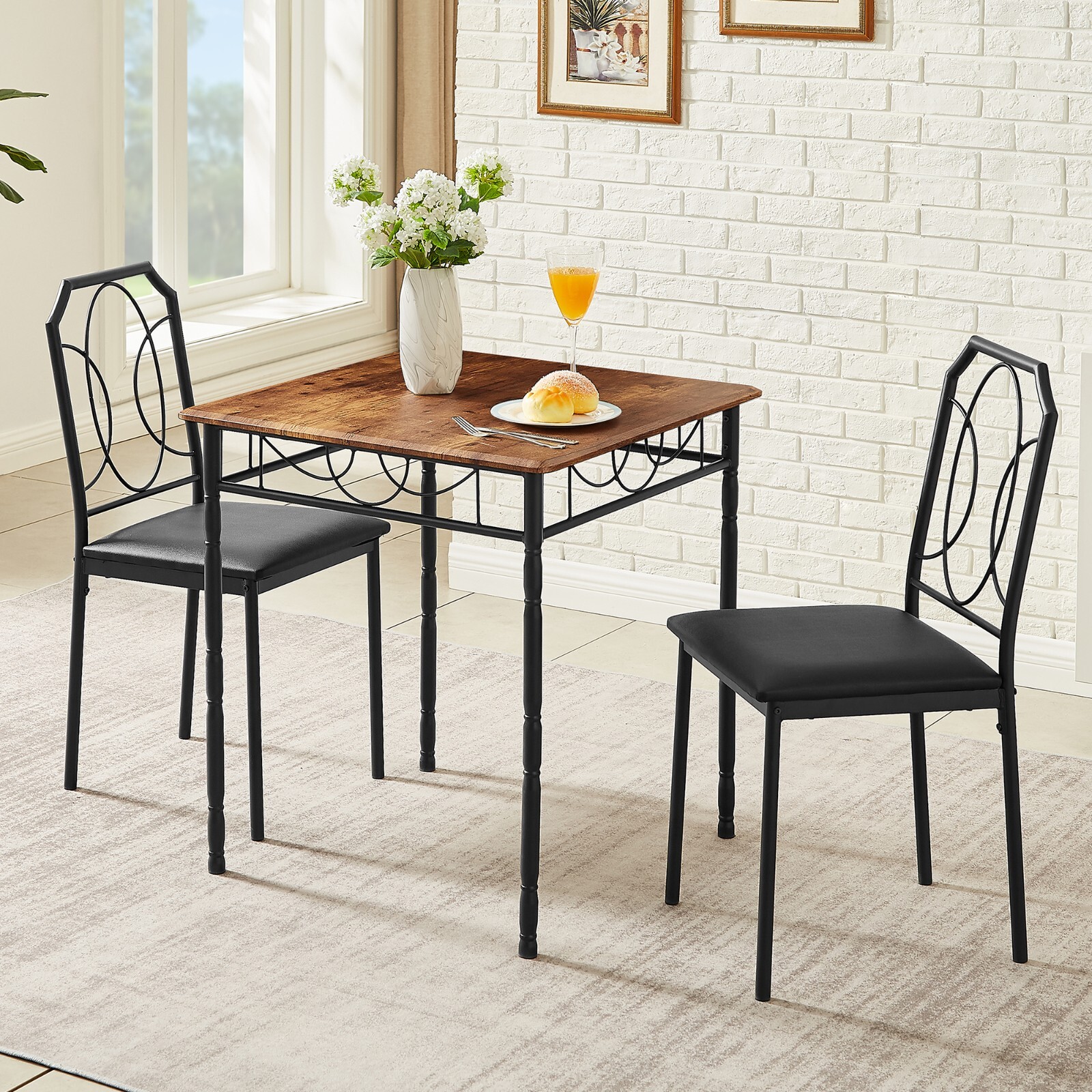 3 Pieces Dining Table Set 2 Chair Kitchen Breakfast Square Table Space ...