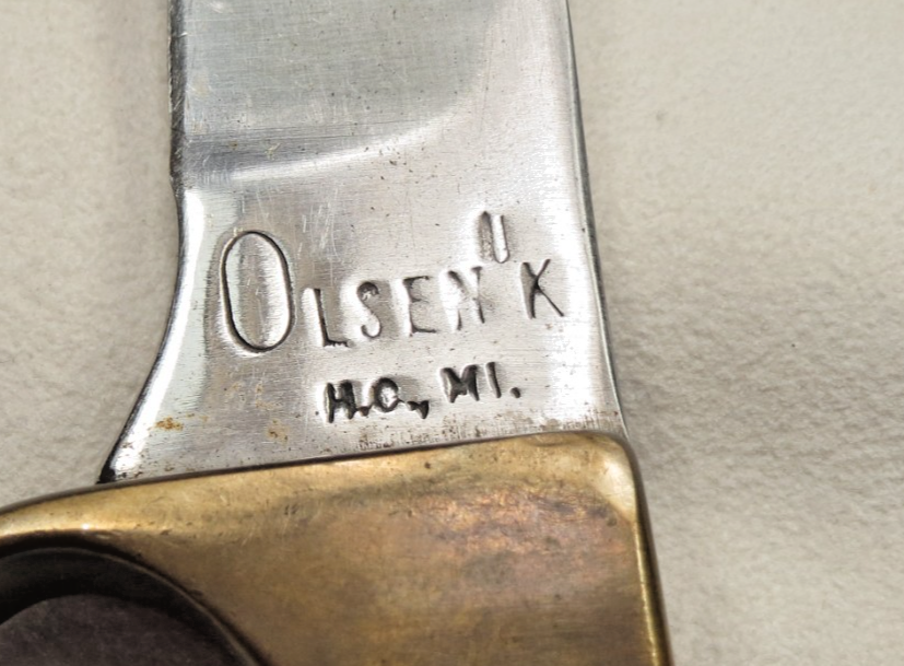 Vintage OLSEN KNIFE CO HC MI Fixed-Blade Hunting Knife Wood Handles ...