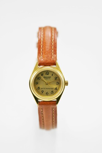 Sharp Watch Women Stainless Steel Gold Leather Brown Water Resist ...