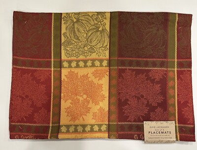 Thanksgiving Autumn Fall Grid Jacquard Set Of 4 Table Placemats 13 X 19 ...