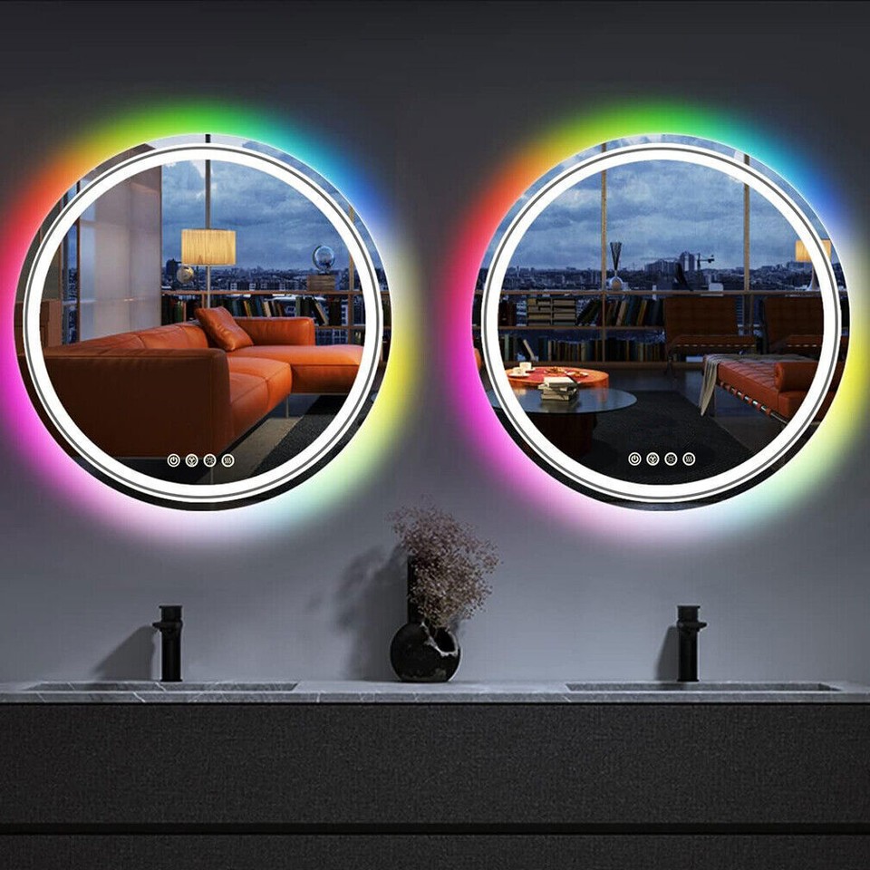 Round 24/32" LED Illuminated RGB Bathroom Mirror Front & Backlit ...