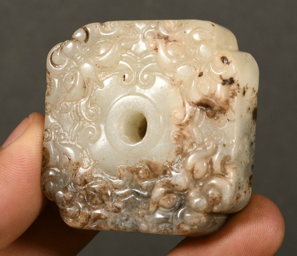 4.3cm Alte Jade Hand Schnitzen Drachen Pixiu Beast Bi Amulet Anhänger ...