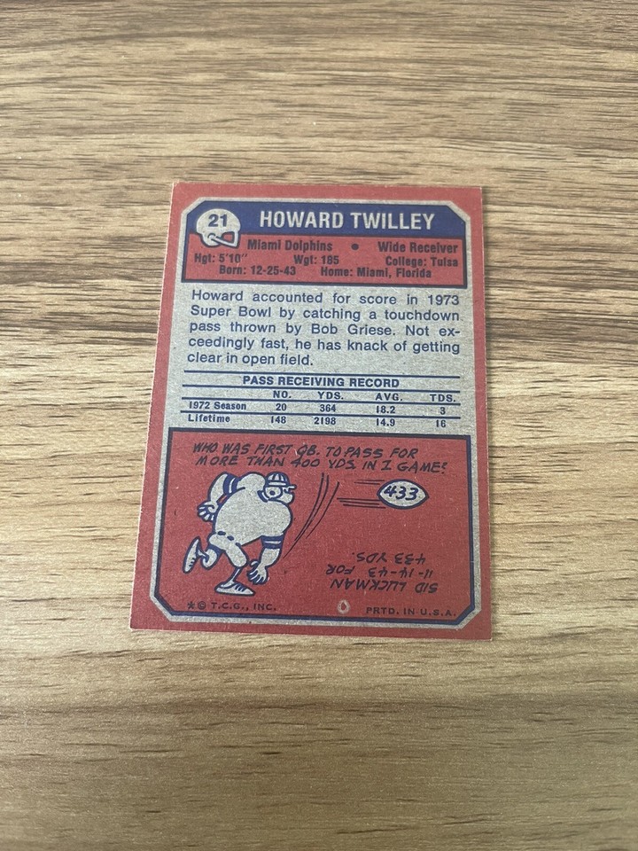 1973 TOPPS #21 HOWARD TWILLEY MIAMI DOLPHINS FOOTBALL CARD | eBay