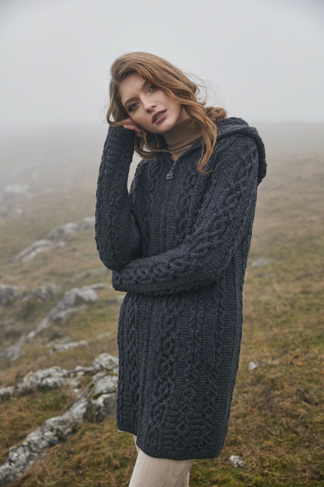 SAOL Irish 100% Merino Wool Cardigan Women's Aran Long Cable Knit ...