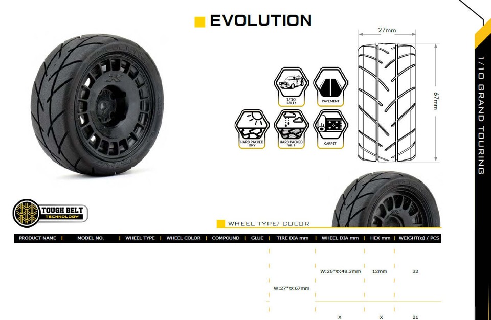 Powerhobby 1/10 Evolution Mounted Tires Radial Wheels (4) FOR Traxxas ...