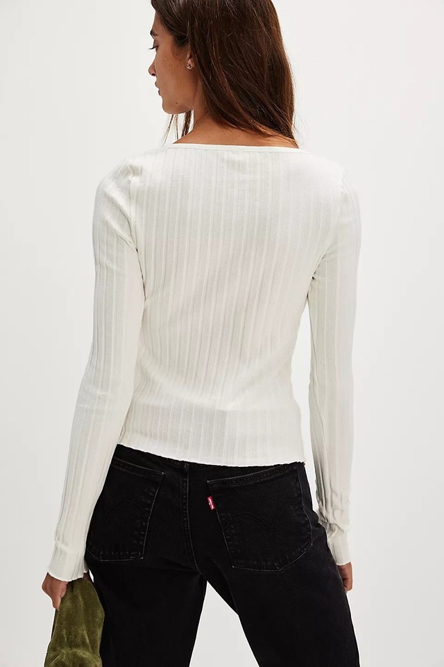 Free People Tilly Long-Sleeve Cardi Blouse Top Knit Ribbed Button Down S 280556 | eBay