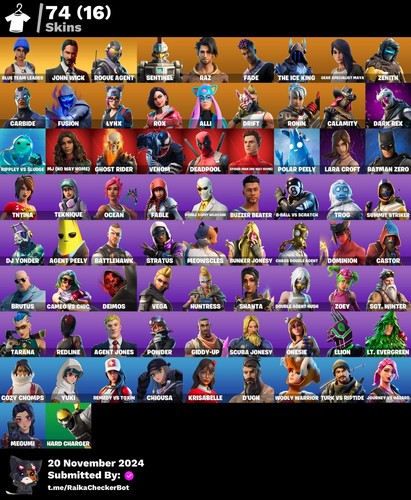 🎮FN Lara Croft Skin, John Wick,Drift, Elite Agent, Venom, Peely, Blue ...