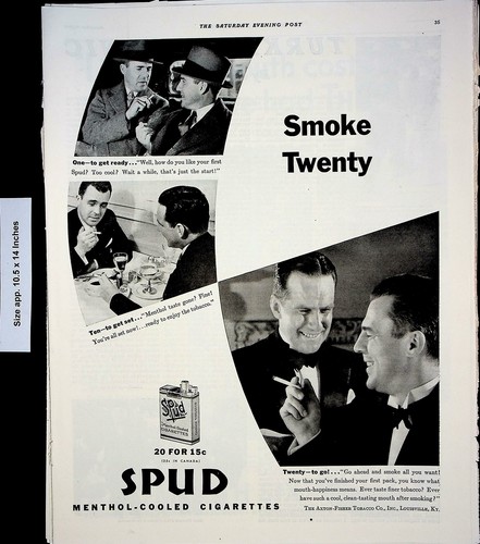 1933 Spud Menthol Cooled Cigarettes Vintage Print Ad 04034 | eBay
