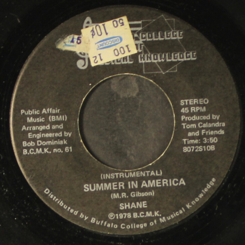 SHANE: summer in america / instrumental BUFFALO COLLEGE OF MUSICAL KNOWLEDGE 7" | eBay