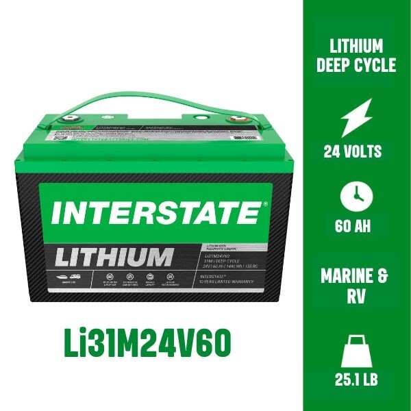 Interstate Batteries 24V 60Ah Group 31M Lithium Marine/RV Deep Cycle ...
