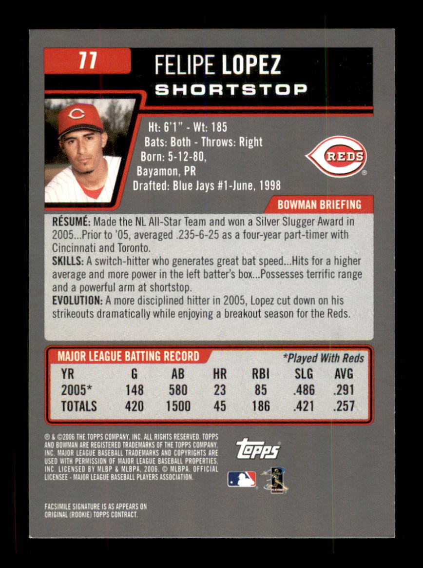 2006 Baseball Bowman Felipe Lopez Cincinnati Reds #77 Gold1 | eBay