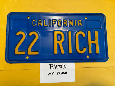 Vintage California Blue & Yellow License Plate -Personalized "22 RICH ...