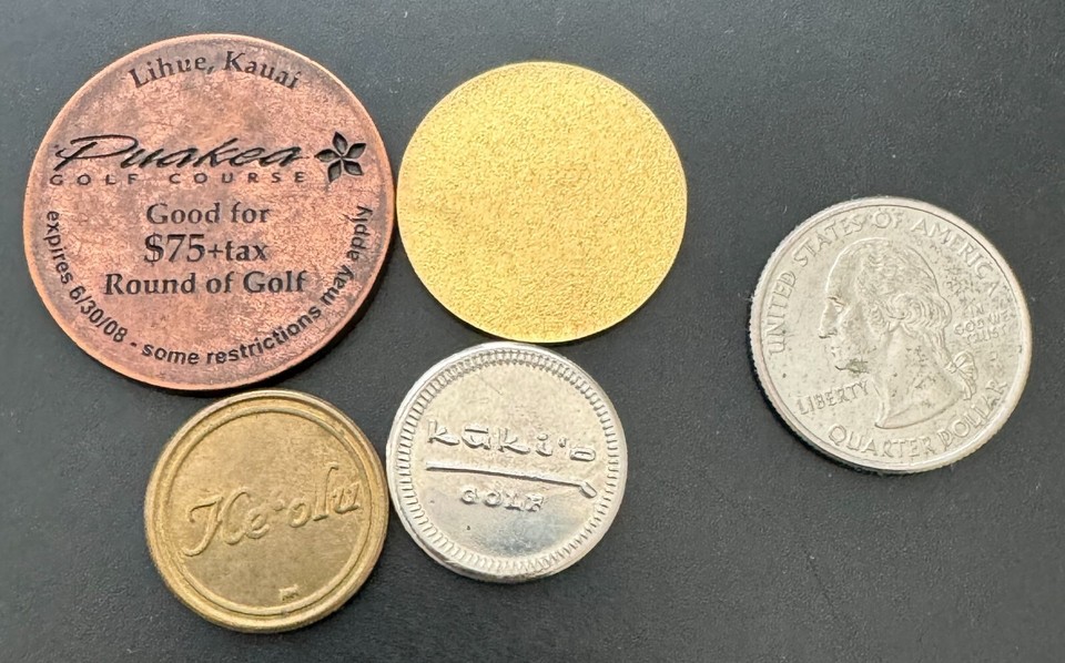 4 Hawaii Golf Ball Marker Club Token Coin Lot Volcano Ke'olu Kuki'o ...