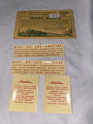 CHAMP, UNION PACIFIC, CITY OF LOS ANGELES STREAMLINER PASS, HO DECALS ...