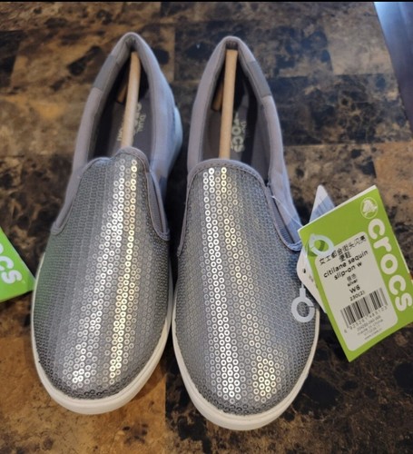 Crocs Silver Citilane Sequin Flip Flop Womens Size 5,6, Slip On Shoes ...