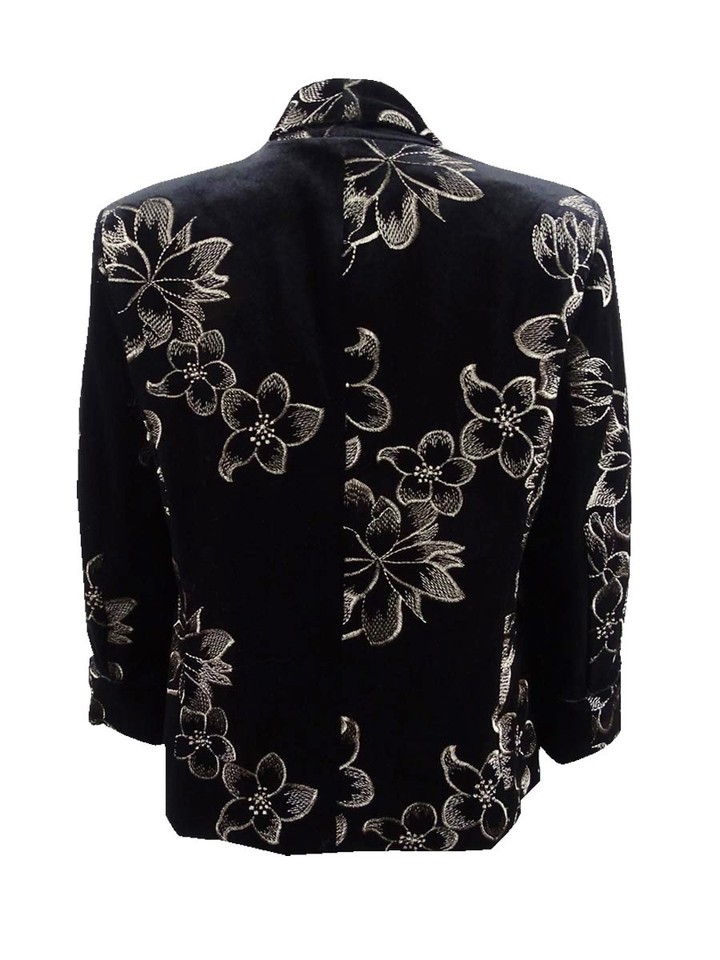 Kasper Women's Floral-Print Velvet Flyaway Jacket (10, Black/Gold) | eBay