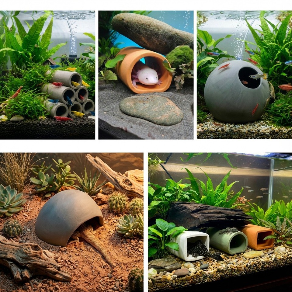 D- shape ceramic breeding hiding fish cave Pleco Catfish Cichlid ...