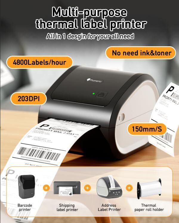 Phomemo 4x6 Shipping Label Printer Thermal Barcode Desktop Printer or ...