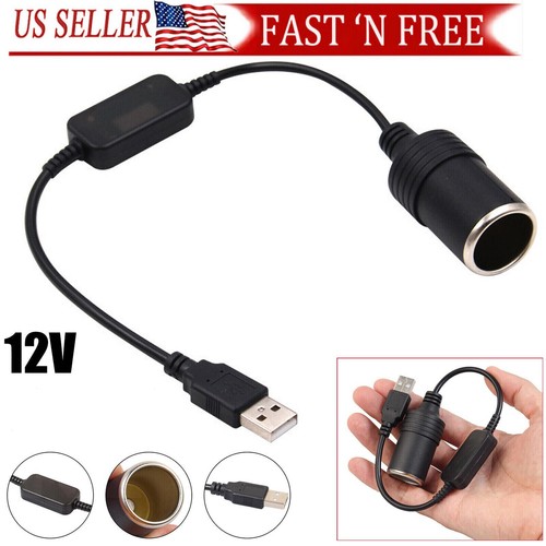 USB To 12V Car Cigarette Lighter Female Socket Converter Adapter Cable ...