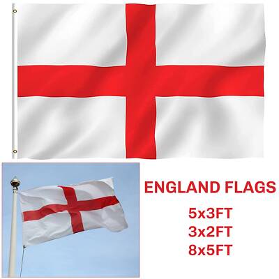 5x3' 8x5' 3x2' Large Polyester England Flag St George Cross Football ...