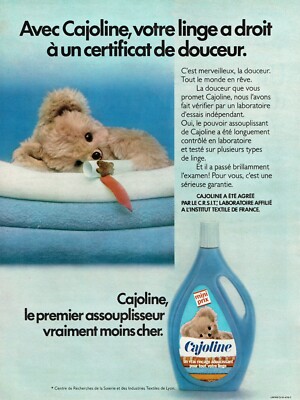 Publicité Advertising 0222 1973 Cajoline votre linge certificat douceur ...