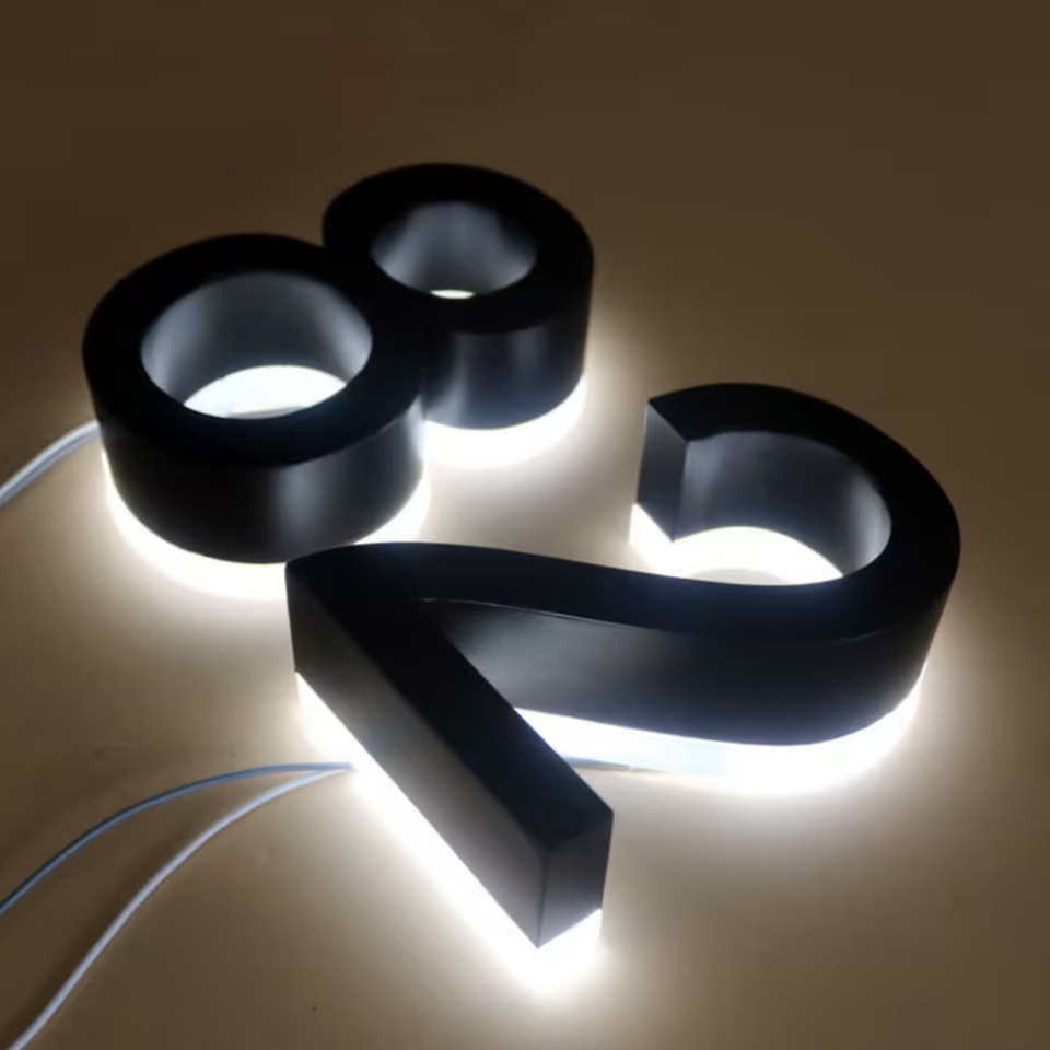 LED House Number Sign 3D Metal Back Lit Letter Stainless Steel Back ...