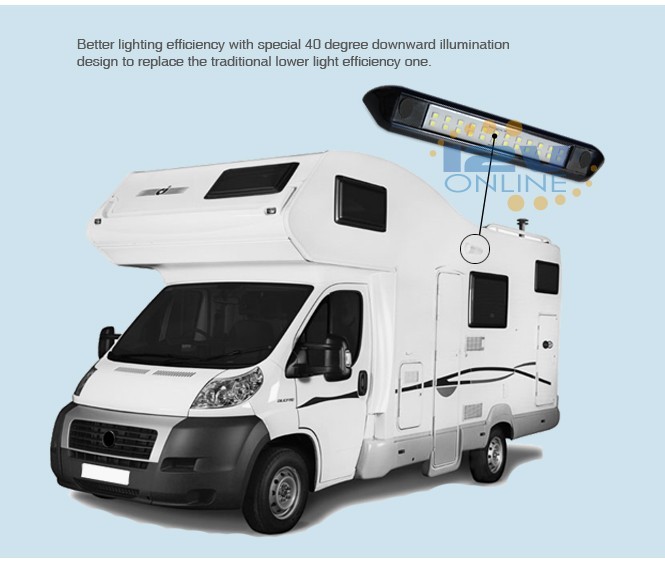 2X 12V 10" LED Awning Light Black Shell RV Camper Trailer Exterior Bar ...