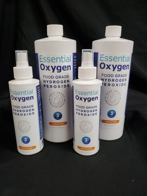 Lot Of 2-32oz + 2-8oz Essential Oxygen Food Grade Hydrogen Peroxide 3% ...