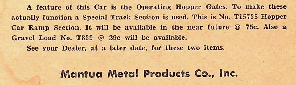 T330 Mantua Metal Products Co Operating Hopper Car CARD ONLY - ZZ-64 | eBay