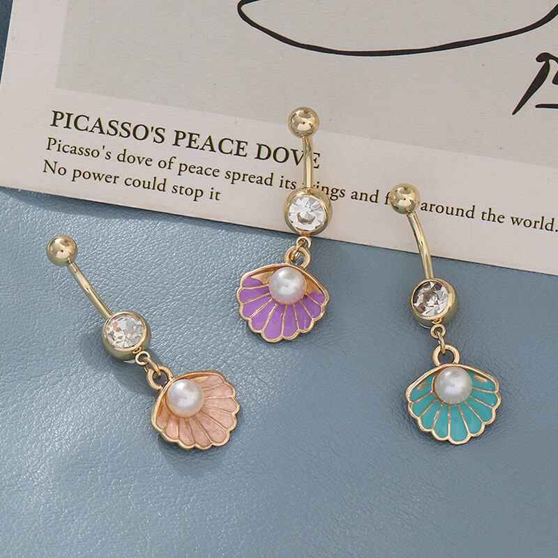 14G Shell Navel Piercing Jewelry Ocean Belly Button Ring Crystal Belly ...