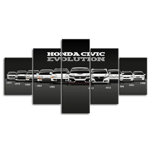 Honda Civic Evolution Car Enthusiasts 5 Piece Panel Canvas Wall Art ...