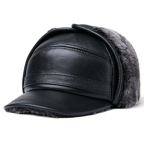 Men's Genuine Leather Winter Warm Trapper Warm Hat Baseball Cap Outdoor ...