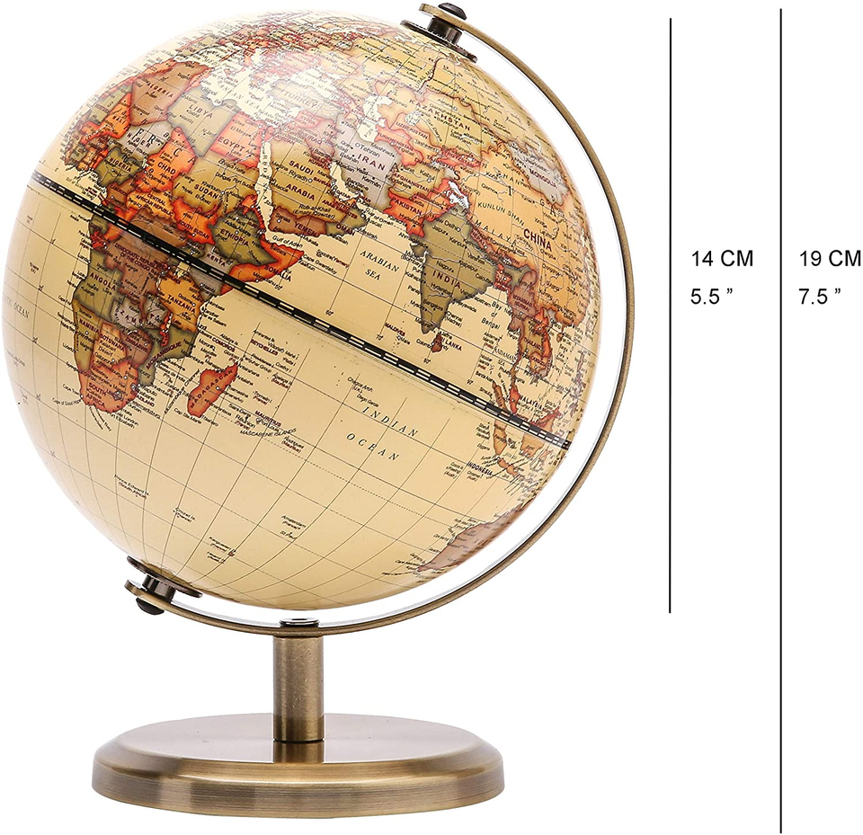 14Cm Antique Globe Mini World Globe - 14Cm Diametre Metal Arc and Base ...