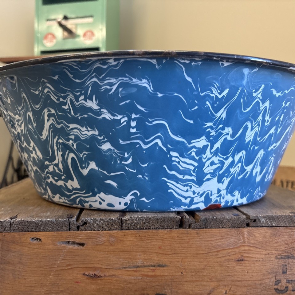 Vintage Enamel Ware Graniteware Tub Basin Farm House Handle Bowl 16 ...