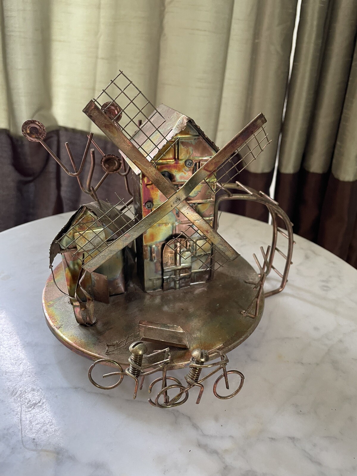 Vintage MCM Metal Art Sculpture Wind Mill Musical Moving In Very Good ...