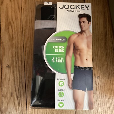 Jockey 4 Boxer Briefs Cotton Blend Grays Black Activeblend NWT Small | eBay