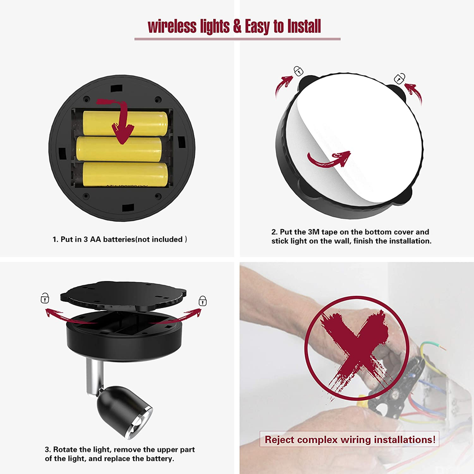 Led Wireless Spotlight Battery Operated Lights With Remote Control ...