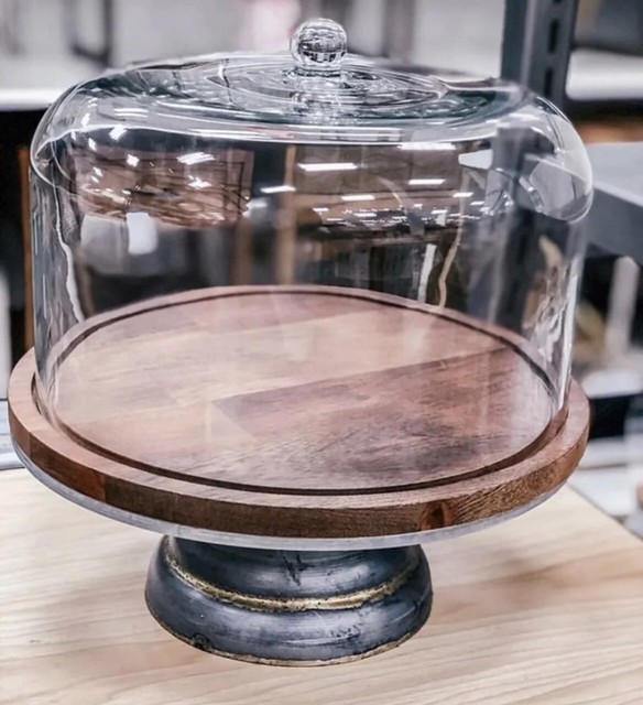 Hearth & Hand with Magnolia Wood and Metal Covered Cake Stand for sale ...